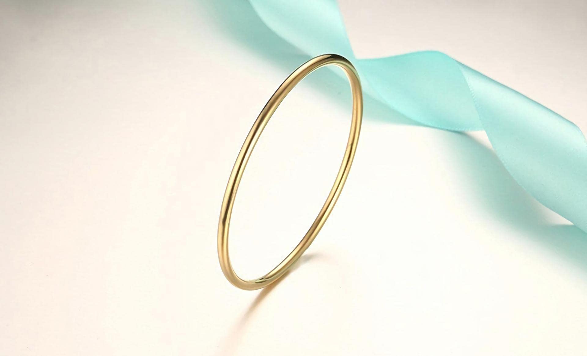 Daisy Bloom 18K Gold Plated Bangle Bracelet for Women / 3mm Thick Round Bangle Bracelet Set for Women, Set of 3, 8.0 Inches 65MM