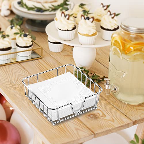 GMFINE Napkin Holder for Table, Napkin Holders for Paper Napkins, Flat Metal Black Napkin Holders for Kitchen & Dining Table, 6.9" x 6.9" x 2.2" Inside Size (Chrome)