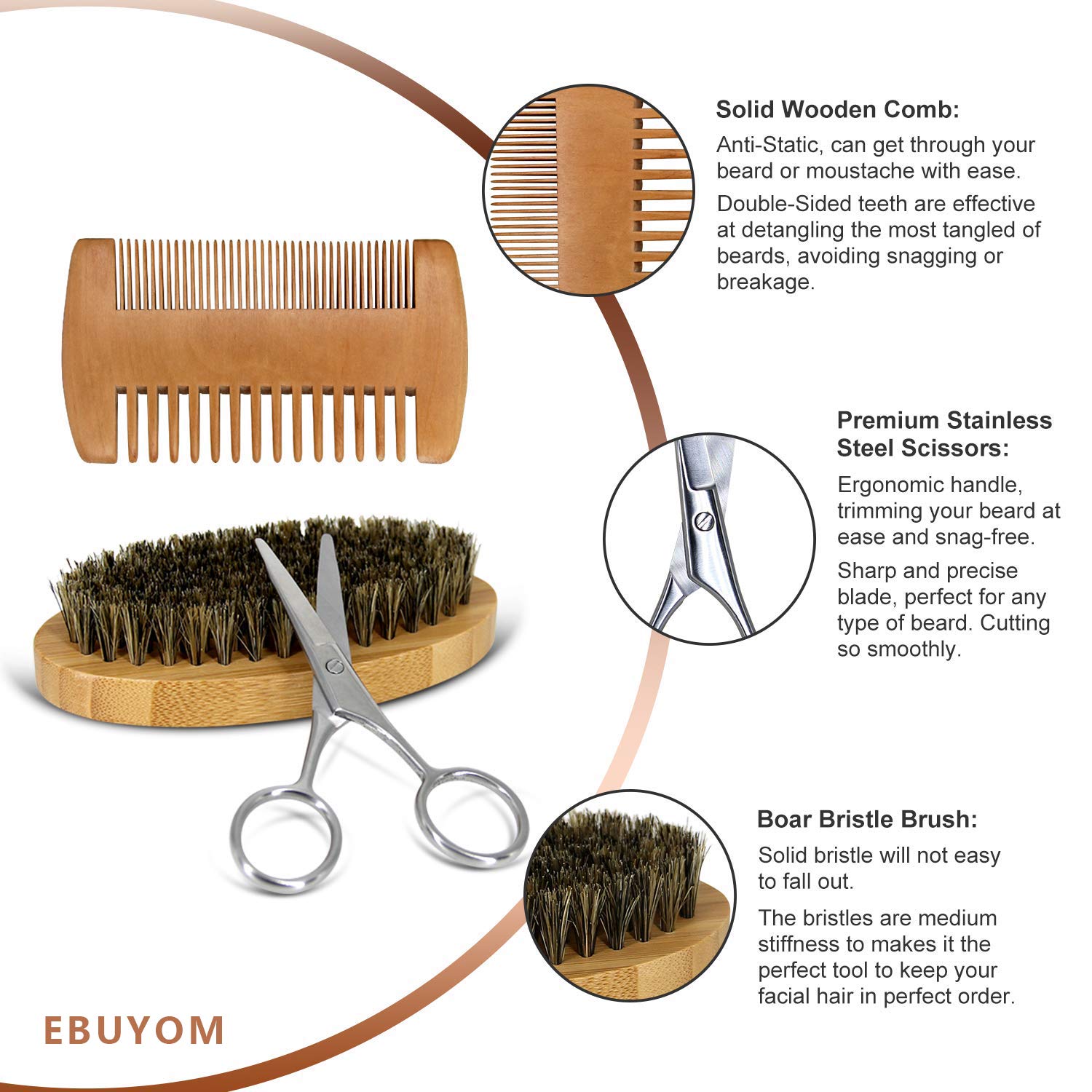 EBUYOM Beard Kit Beard Care For Men,Beard Oil,Beard Balm,Beard Shampoo,Beard Wooden Comb,Beard Brush,Mustache Scissors,Storage Bag,Beard Growth Grooming & Trimming Gift Set Beard Growth Kit