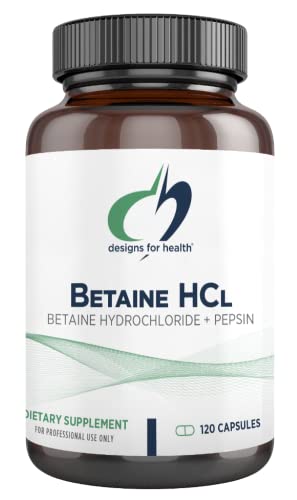Designs for Health Betaine HCl with Pepsin - 750mg Betaine Hydrochloride + Protein Digestive Enzyme - Non-GMO Supplement to Support Digestive Function (120 Capsules)