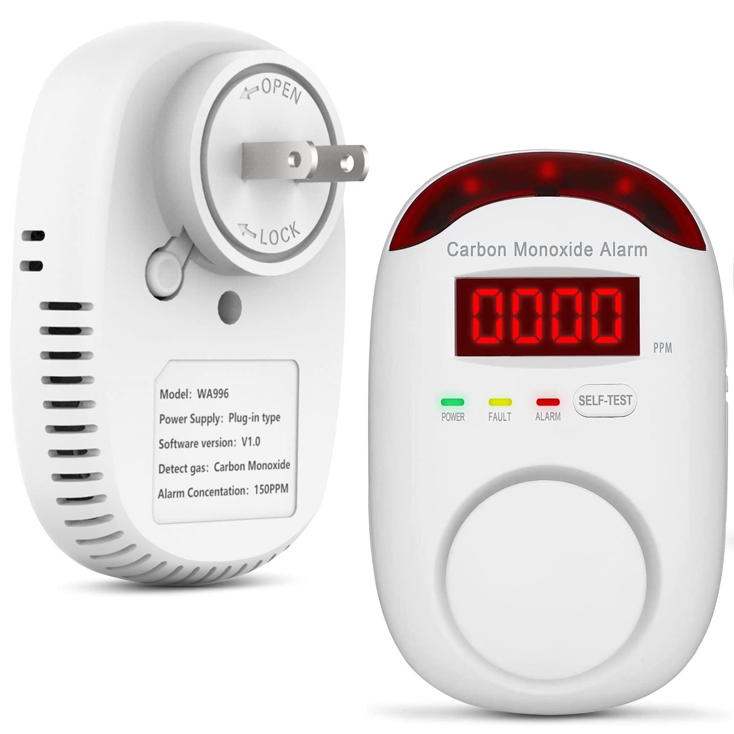 HAOTESITE Carbon Monoxide Detector,Plug-in Type CO Alarm Monitor with Digital Display & Sound & Light Warning for Home/Travel