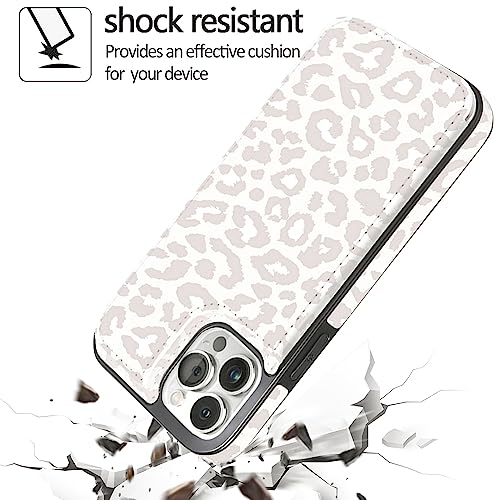 uCOLOR Compatible with iPhone 14 Pro Max 6.7" Wallet Case with Card Holder Folio Flip PU Leather Kickstand Card Slots Case Double Magnetic Clasp and RFID Blocking Cover 6.7 Inch (Beige Leopard)