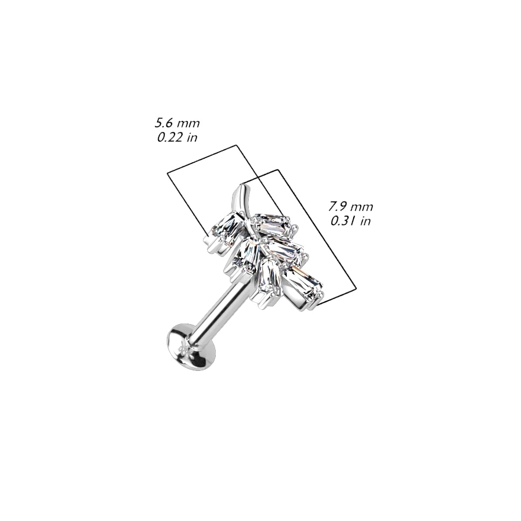 Dynamique CZ Leaf Threadless Push In Top 316L Surgical Steel Labret, Convex Back Stud (Sold Per Piece)