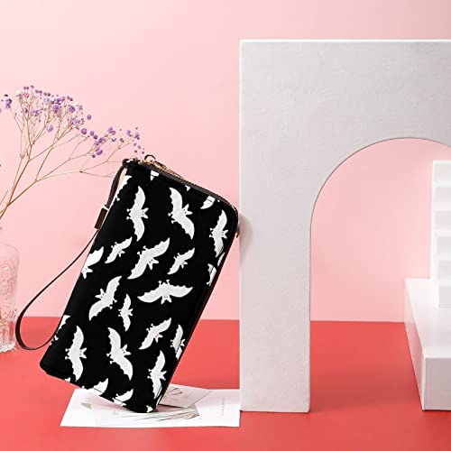 FunnyStar Halloween Bat Women's Long RFID Hand Wallet Wristlet Clutch Purse PU Leather Handbag with Wrist Strap
