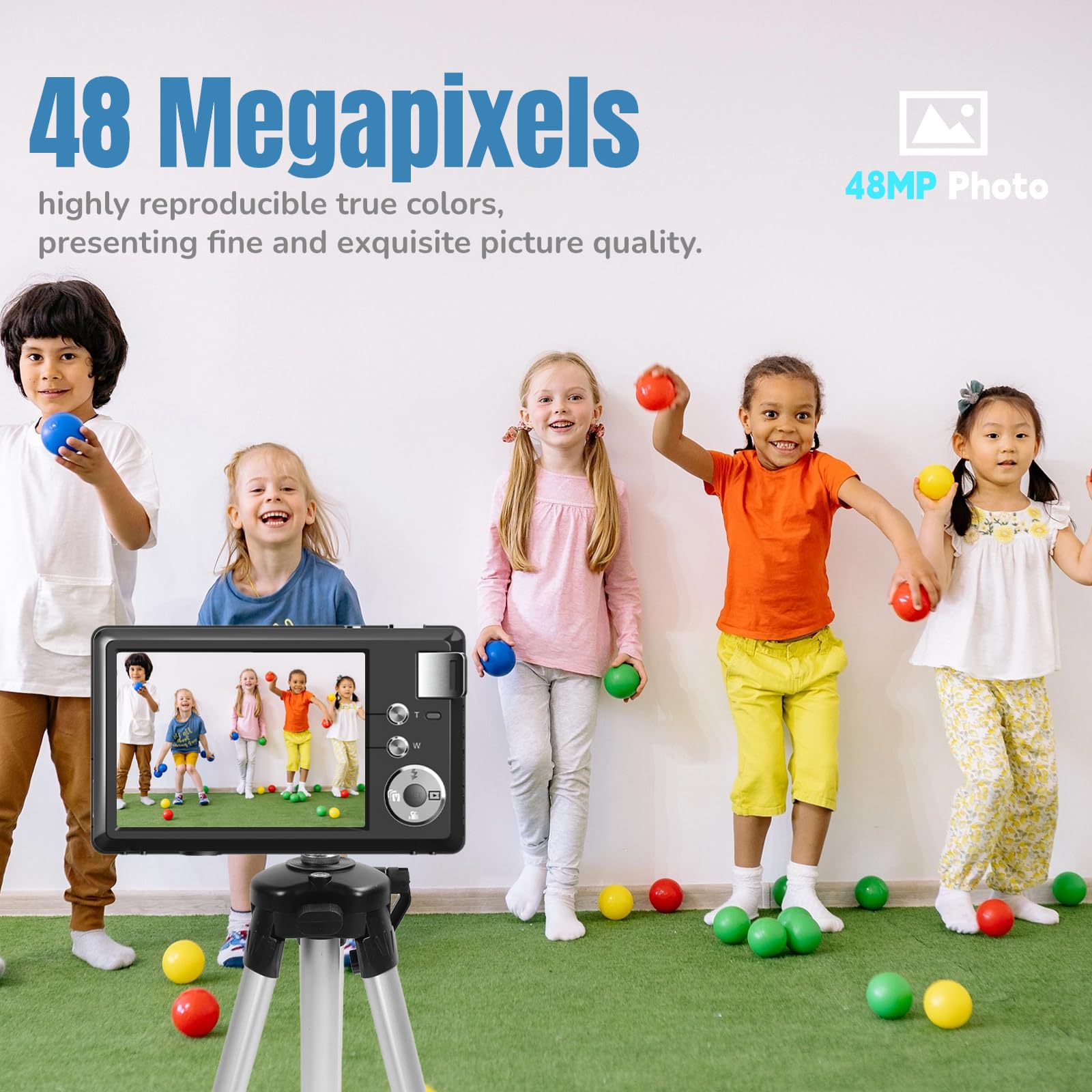 Digital Camera for Photograph, 4K 48MP Video Vlogging Camera with Fill Light, 16X Digital Zoom Pocket Camera for Students Teens Beginners, 3.0in LCD HD Display (Black)
