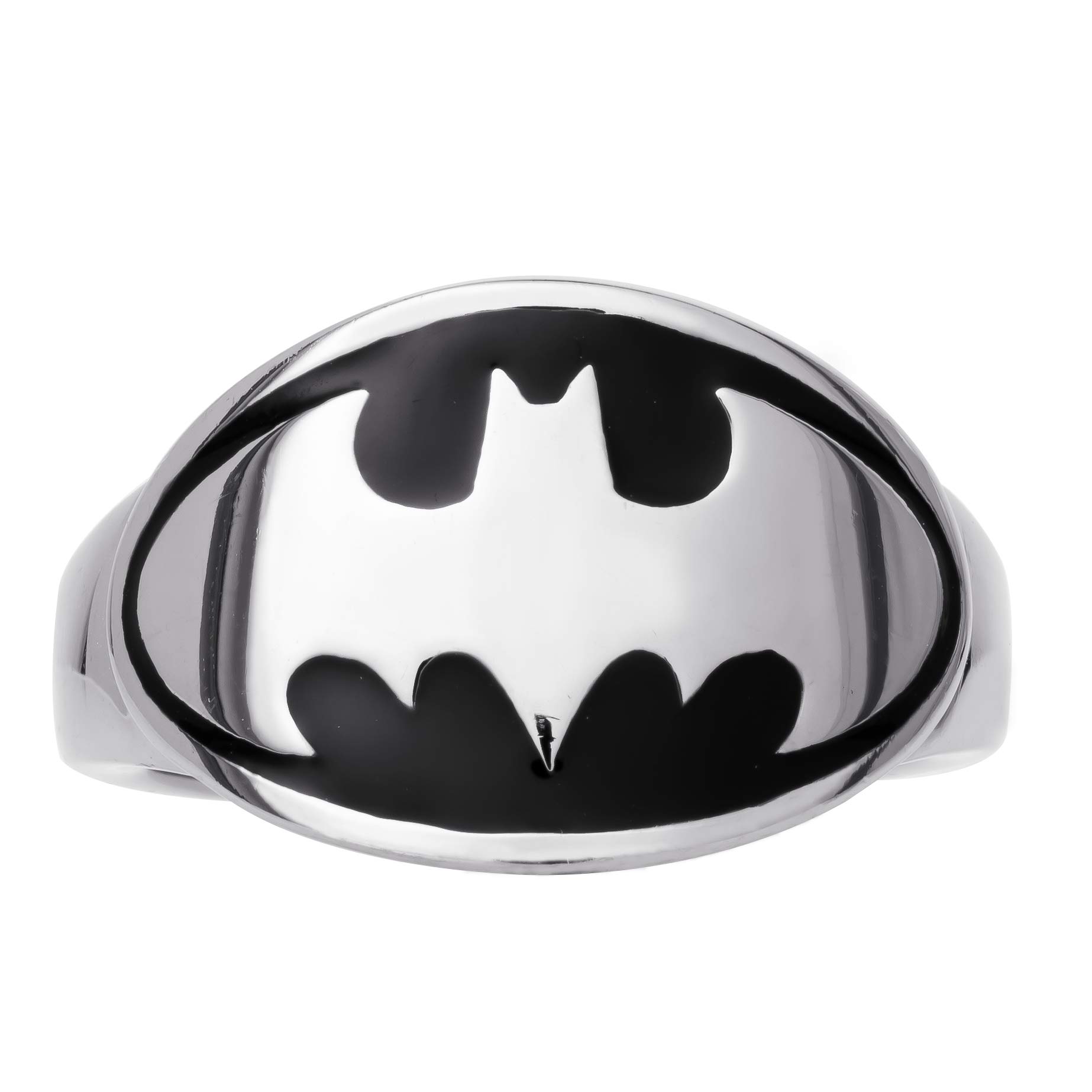 DC Comics Mens Stainless Steel Justice League Superhero Logo Ring Jewelry, Batman Black, Size 10