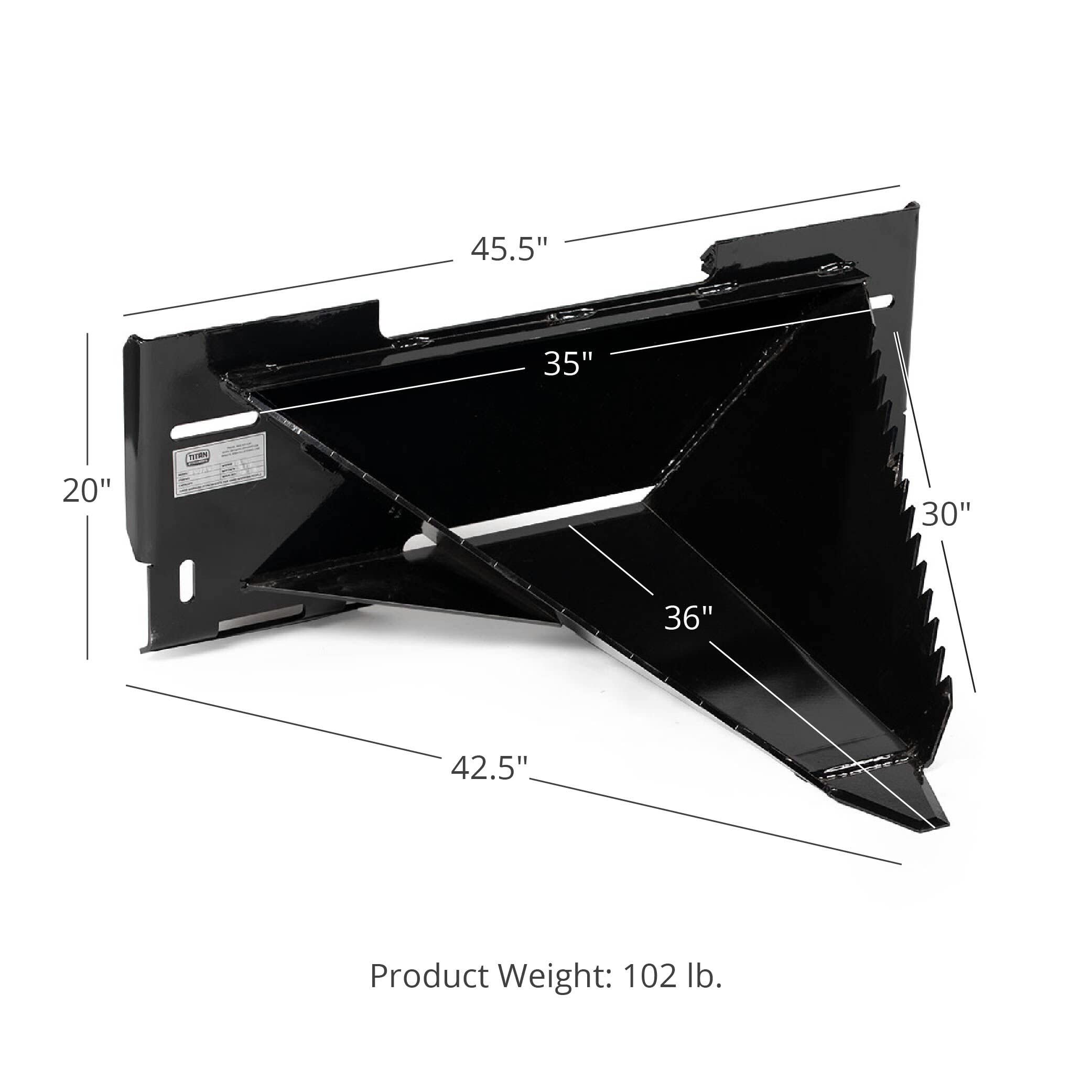 Titan Attachments Economy Series Skid Steer Stump Bucket Tree Scoop, Universal Quick Tach, HD Serrated Leading Edge, Ideal for Ripping Roots & Removing Smaller Tree Stumps, Light Construction