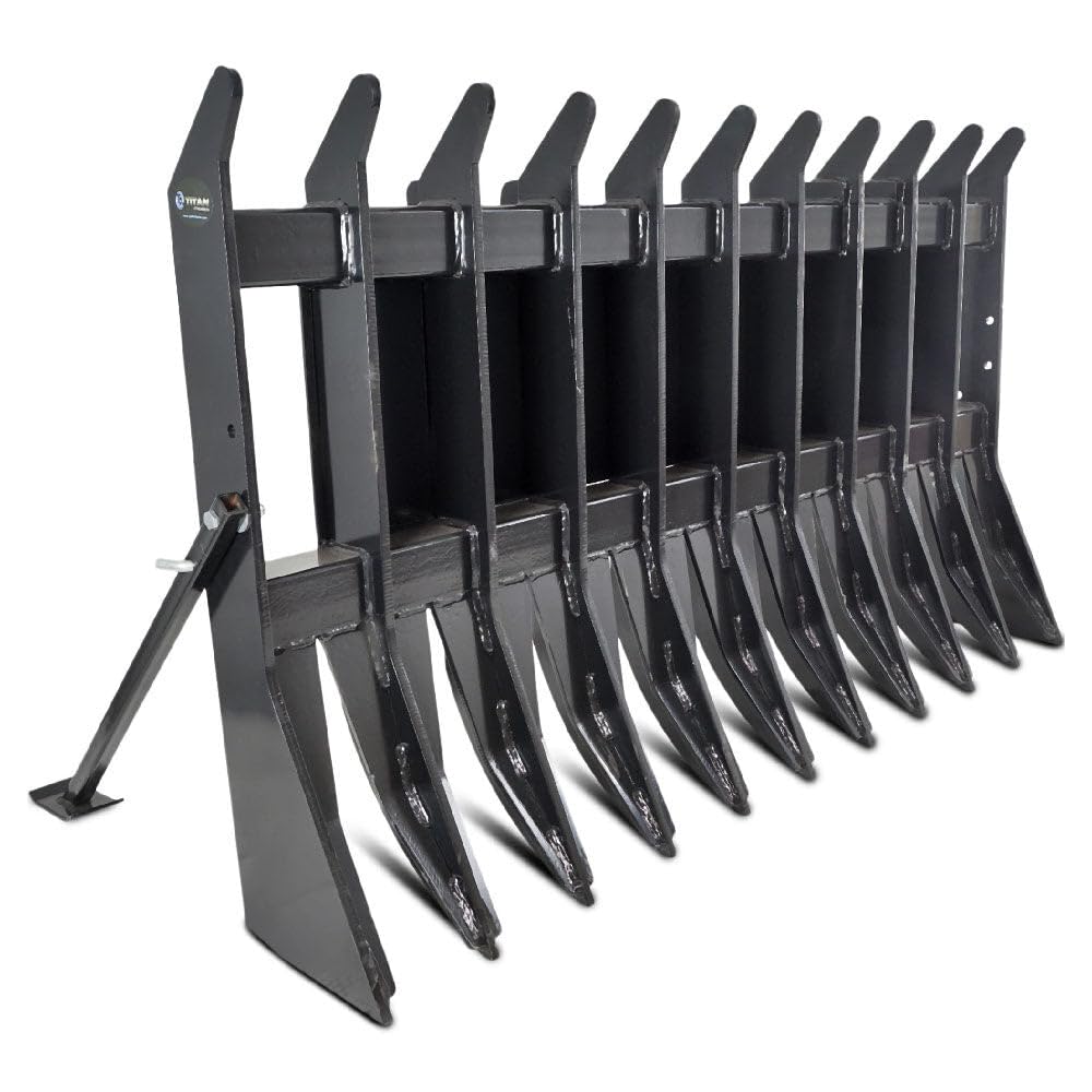 Titan Attachments Skid Steer Root Rake Attachment 60in Wide, Universal Quick Tach Hookup, Root Clearing Brush Rake, Land Clearing Site Prep Implement, Roll Debris, Silage, Brush to Burn Pile
