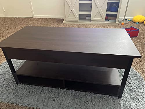 Winkalon Coffee Table, Lift Top Coffee Table with Storage Shelf and Pop up Adjustable Lift Tabletop, 41.7" Wood Coffee Tables for Living Room with 2 Drawers and Hidden Compartment(Espresso Coffee)