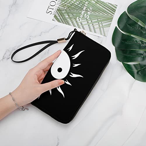 FunnyStar The Sun Yin Yang Women's Long RFID Hand Wallet Wristlet Clutch Purse PU Leather Handbag with Wrist Strap