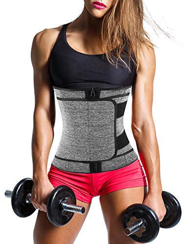 Women Neoprene Corset Waist Trainer Workout Sauna Sweat Trimmer Cincher Belly Slimmer with Zipper (Grey Waist Trimmer with Zipper, 3XL)