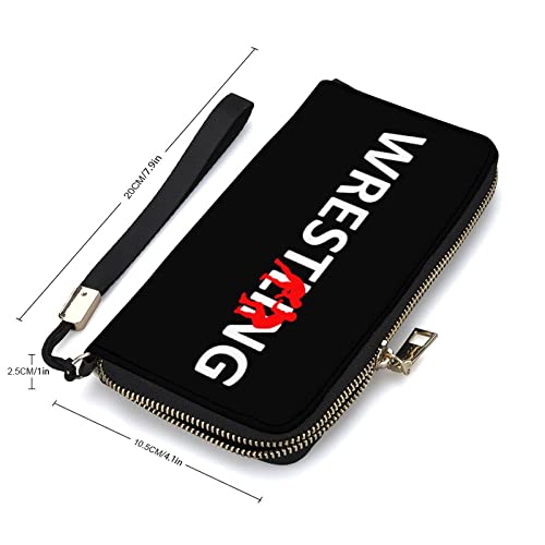 FunnyStar Wrestling Women's Long RFID Hand Wallet Wristlet Clutch Purse PU Leather Handbag with Wrist Strap