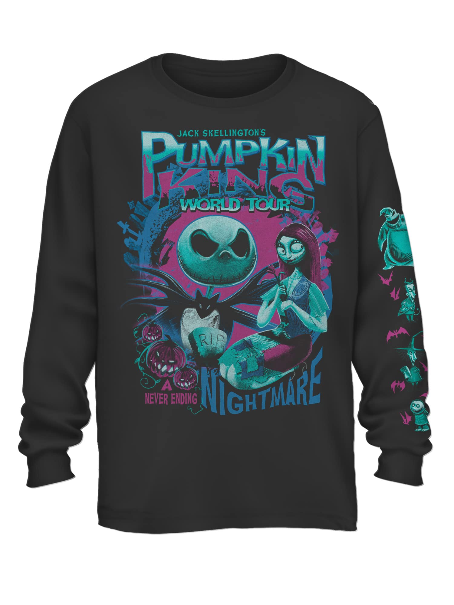 Disney Nightmare Before Christmas Jack Skellington World Tour Longsleeve T-Shirt(3XL, LS Black)
