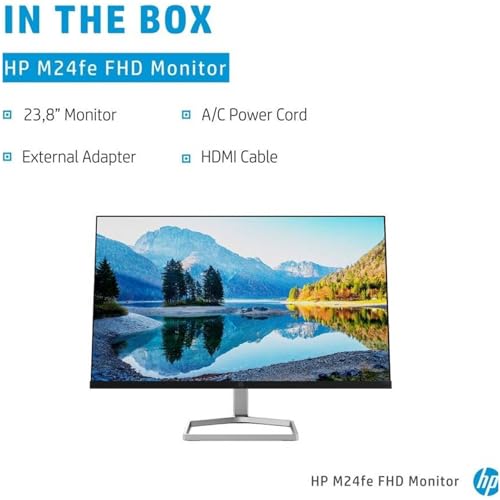 HP M24fe FHD Monitor 23.8-inch IPS AMD FreeSync 5ms GtG Response Time Eyesafe Certified On-screen Controls Low Blue Light Mode Anti-Glare, Black (Renewed)