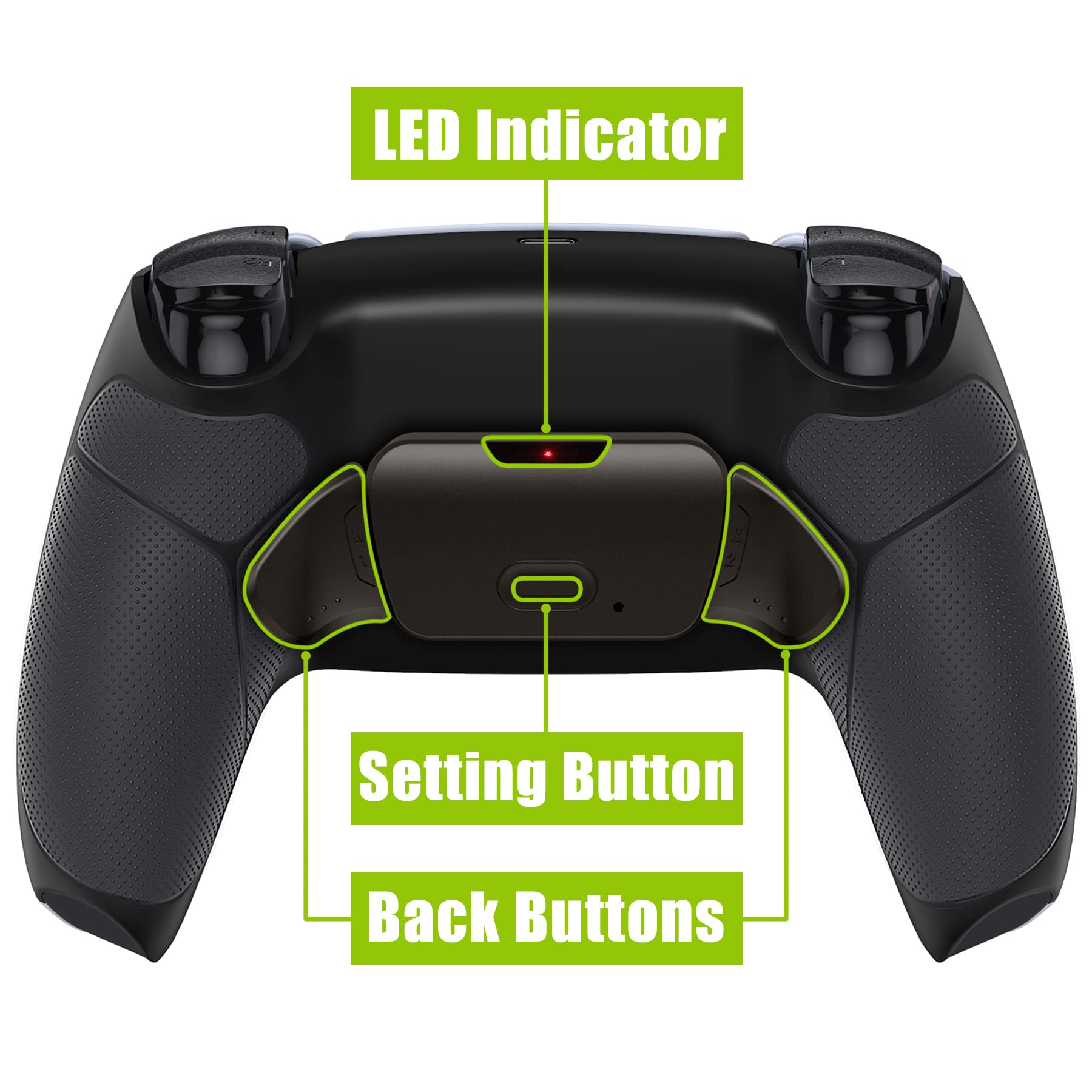 eXtremeRate Black Real Metal Buttons (RMB) Ver. RISE Remap Kit for PS5 Controller BDM-030 040 050 with Black Rubberized Grip Back Shell, Upgraded Programable Back Buttons Attachment for PS5 Controller