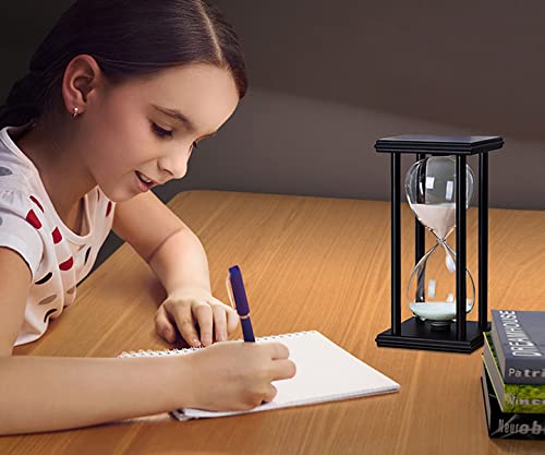 Hourglass 60 Minutes 8 inch Sand timers Tanmalan (White Sand,Black Frame,60±6Minutes,8x4x4inch)