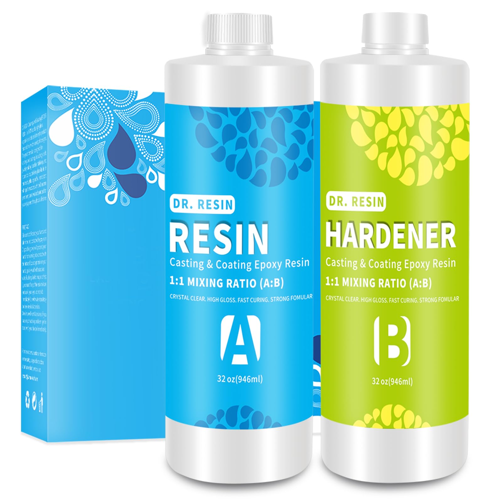 DR. RESIN 64oz Crystal Clear Epoxy Resin Kit, No Yellowing, Self-Leveling, Bubble Free 2 Part Art Resin Kit for Jewelry Tabletop DIY Craft