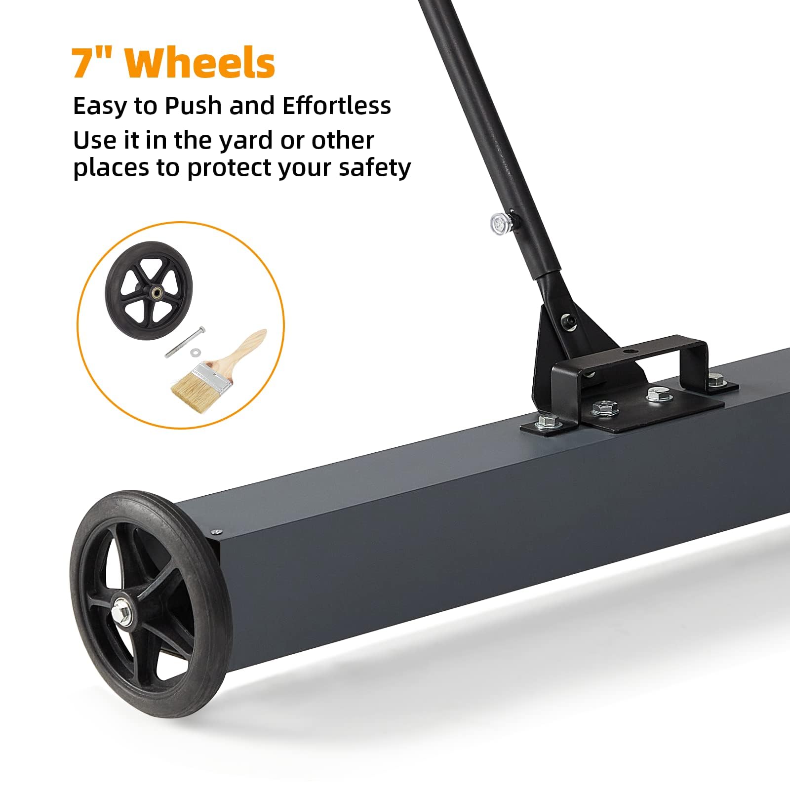 Rolling Magnetic Sweeper 24-inch with Wheels, Push-Type Magnetic Pick-Up Sweeper Quick Release Latch 24-inch Large Magnet Pickup Lawn Sweeper with Telescoping Handle Magnetic Pickup Tools