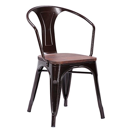 COSTWAY Metal Dining Chair Tolix Style Indoor Outdoor Use Armchair Stackable Bistro Cafe Chair Stackable Armchair, Set of 2