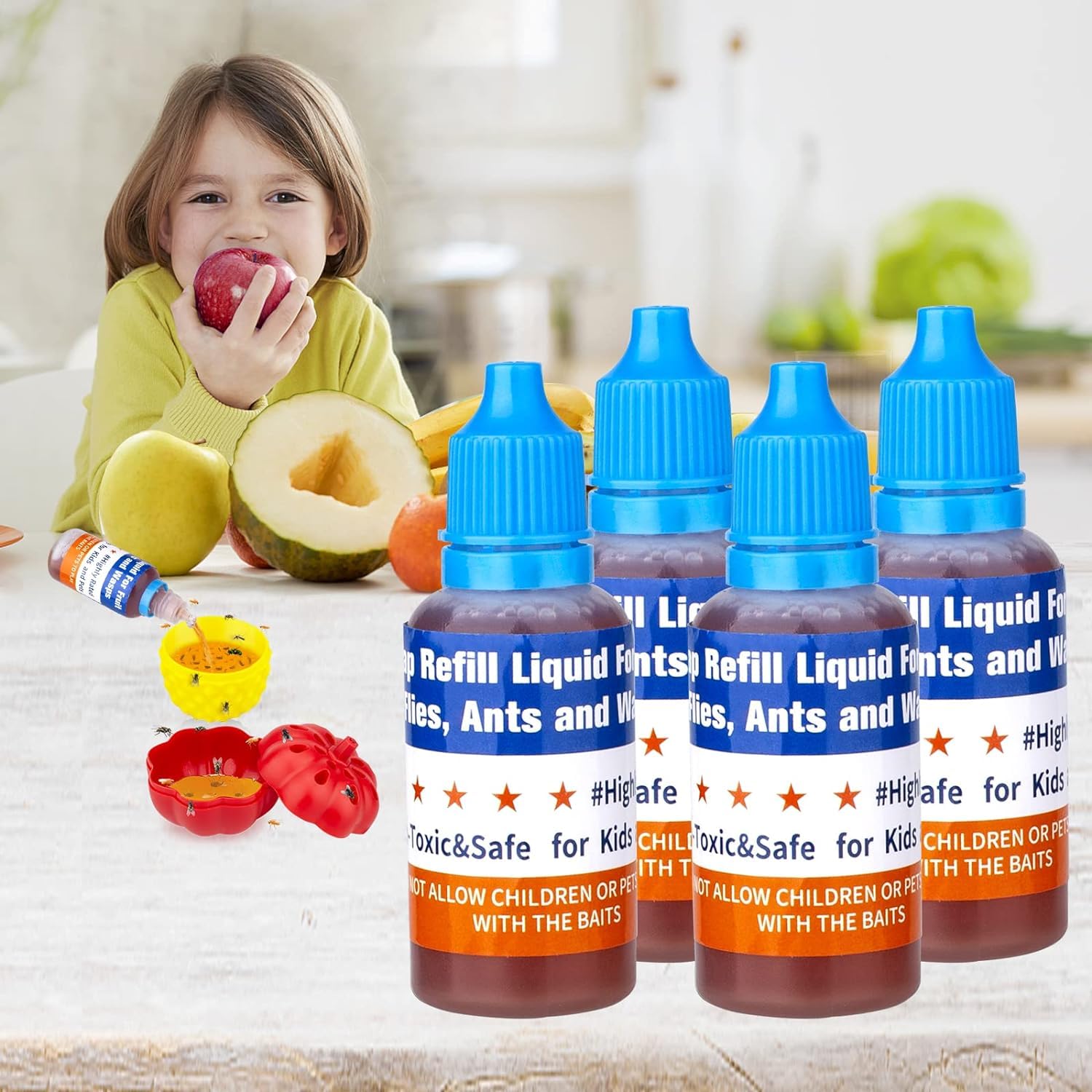 Fruit Fly Trap Refill Liquid Only,Fruit Fly Traps for Indoors,Ready-to-Use Fly Trap Refill Liquid,Fruit Fly Trap Bait Refill for Indoors,Fruit Fly Killer for Home,Kitchen(4 Pack)