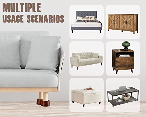 Wood Bed Furniture Risers Blocks - 2 inch Set of 4 Bed Risers, Heavy Duty Solid Wood Round Risers support 8000 lbs, Sofa Riser with Non-Slip Pad, Create Storage Space and Easy cleaning for the sweeper