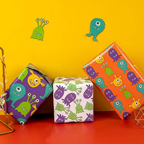 MAYPLUSS Wrapping Paper Sheet - Folded Flat - 6 Different Monster Design (45.2 sq. ft.ttl.) - 27.5 inch X 39.4 inch Per Sheet