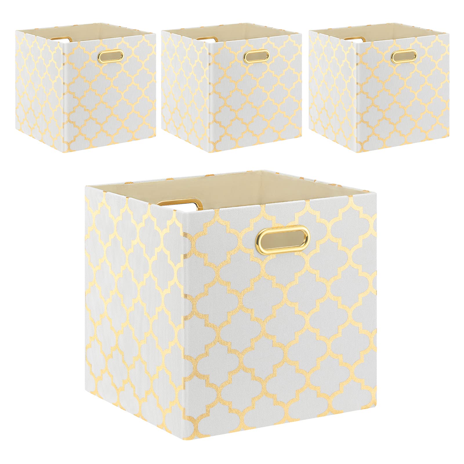 Fboxac Cube Storage Bins 13×13 Fabric Foldable Box with Handles, Collapsible Organization Basket Set of 4 Large Capacity Drawer for Closet Shelf Cabinet Bookcase Bedroom, Halloween Lantern White Gold