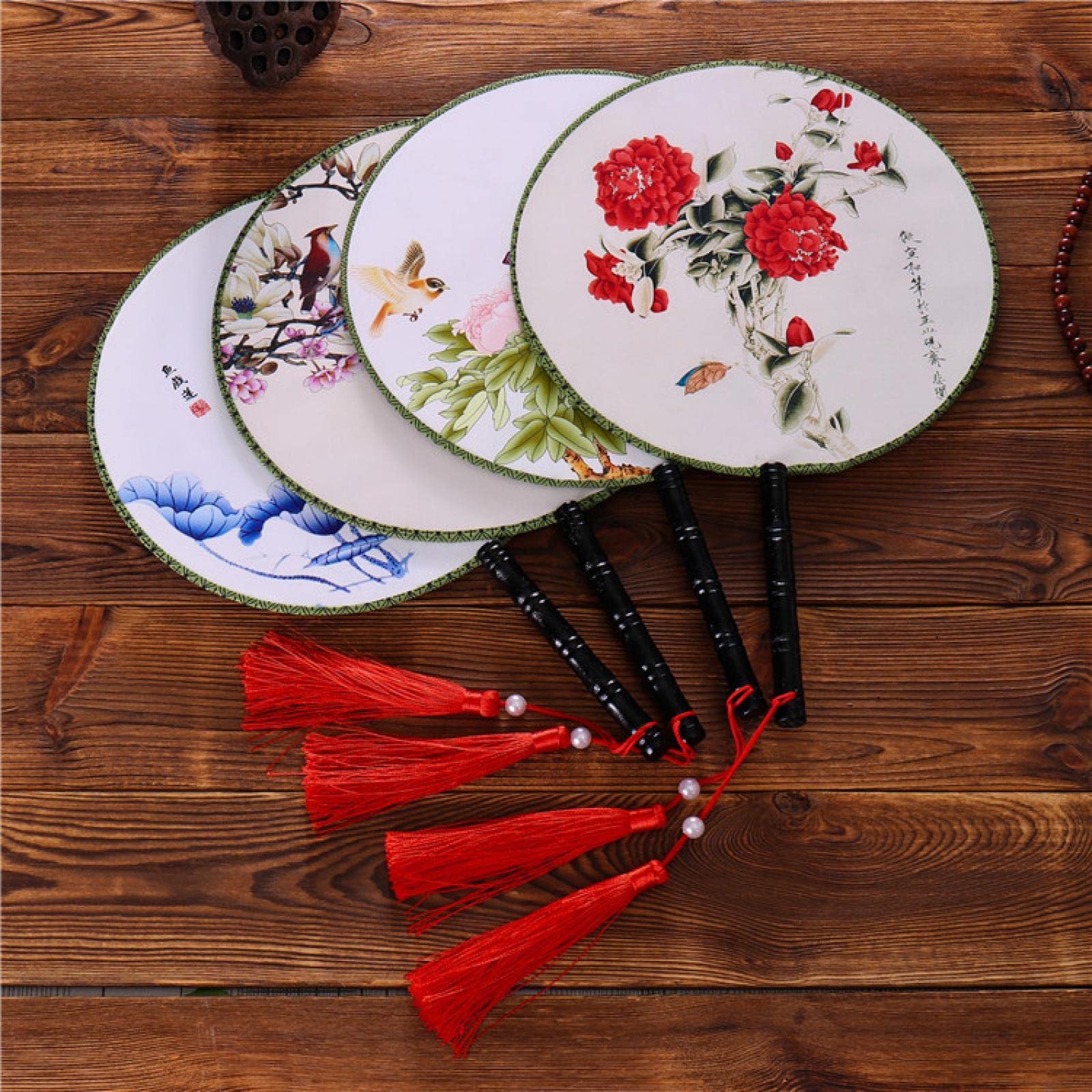 Embroidered Hand Fan 24cm Group Fan Chinese Style Home Decoration Classical Palace Fan Double-Sided Women Round Palace Dance Fan Hanfu Fan E