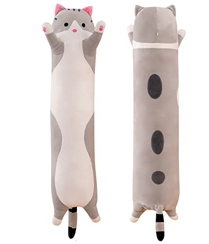 ZRLABL Long Cat Plush Pillow Plushie Stuffed Animal Body Pillow Cute Kitten Plush Throw Pillow Doll Toy Gift for Girlfriend Kids Birthday Christmas Festivals（Gray，19.7inch）
