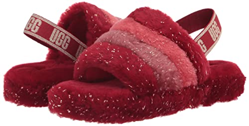 UGG Girls K Fluff Yeah Metallic Sparkle Slipper, Red Multi, 6 Big Kid
