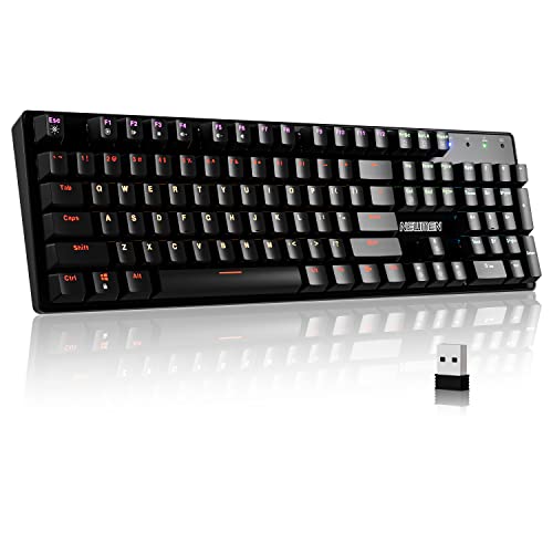Newmen GM335 Mechanical Keyboard Wireless,USB C Wired/2.4Ghz Rechargeable Rainbow LED Backlit Gaming Keyboard,104 Key Hot Swappable Mechanical Keyboard for Mac Windows PC Laptop Brown Switch
