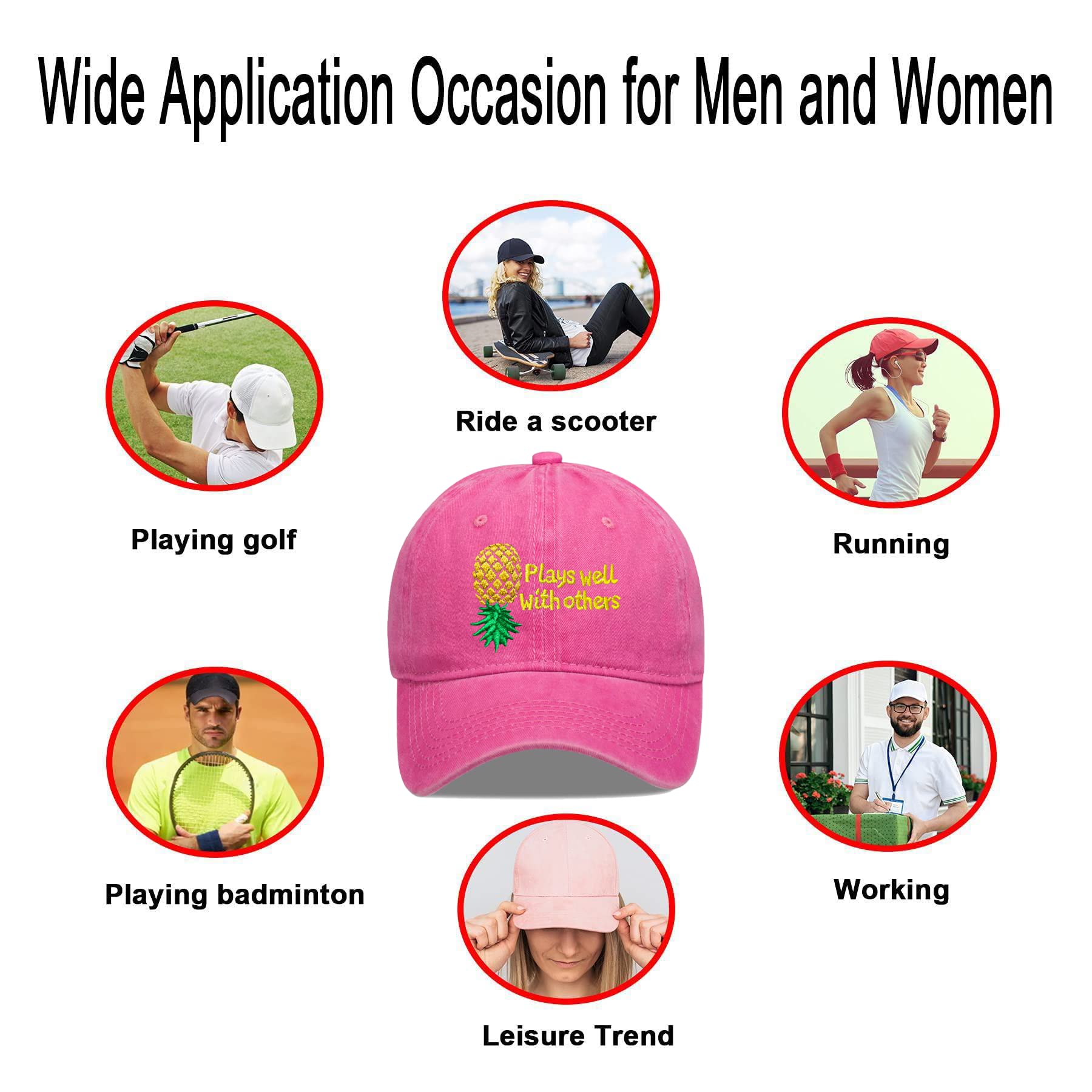Embroidered Plays Well with Others Baseball Hat Upside Down Pineapple Denim Hat Adjustable Embroidery Baseball Cap Pink