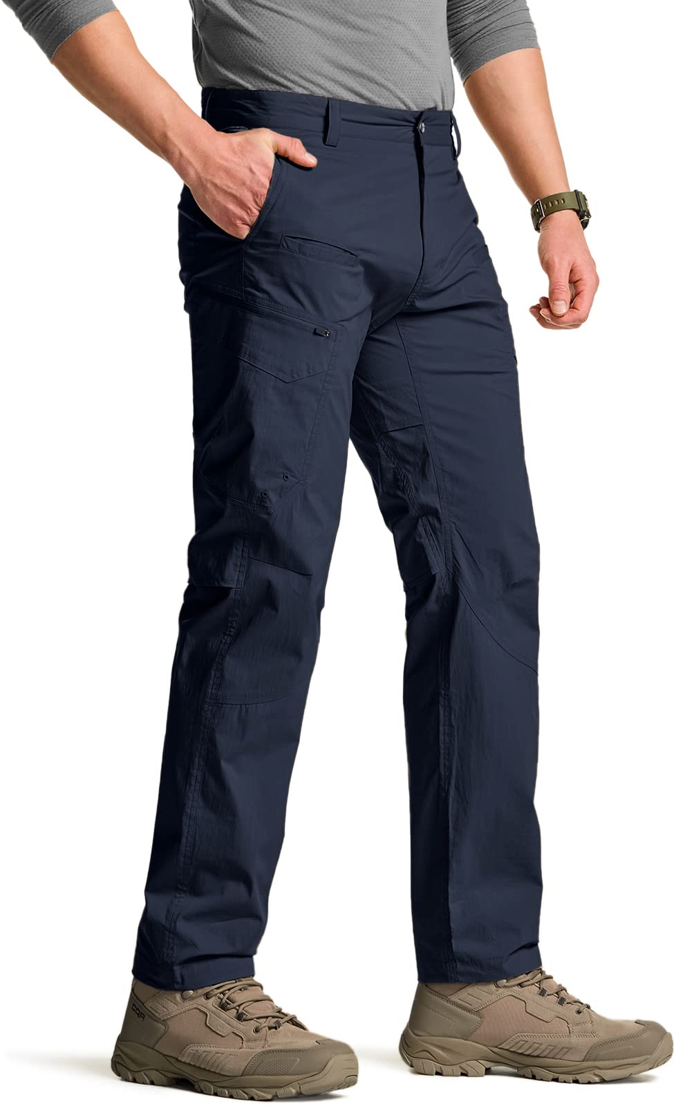 CQR Men's Cool Dry Tactical Pants, Water Resistant Outdoor Pants, Lightweight Stretch Cargo/Straight Work Hiking Pants, Runyon Cargo Navy, 34W x 30L