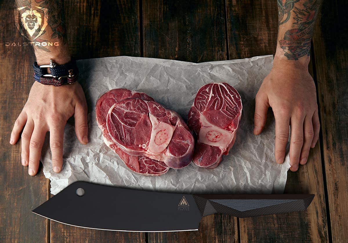 Dalstrong Hybrid Cleaver & Chef Knife - 8 inch - 'The Crixus' - Shadow Black Series - Razor Sharp Black Titanium Nitride Coated - High Carbon 7CR17MOV-X Vacuum Treated Steel - Sheath - NSF Certified