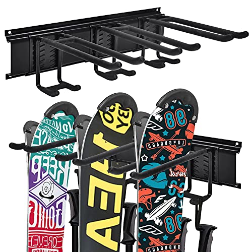 MENGXIANG Ski Wall Rack 6 Pairs of Ski Storage Rack Wall Mount Snowboard Rack for Home and Garage Skiing Storage Mount Holds Up to 300lbs