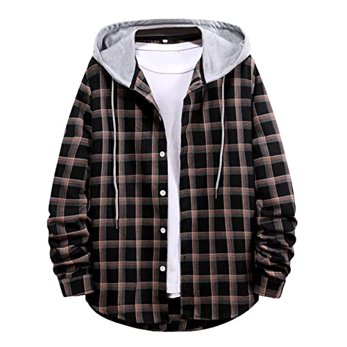 Mens Hoodies Pullover Men's Casual Plaid Flannel Jacket Lightweight Flannel Hoodie Long Sleeve Button Down Shirt Hoodies Coat Outfits p01