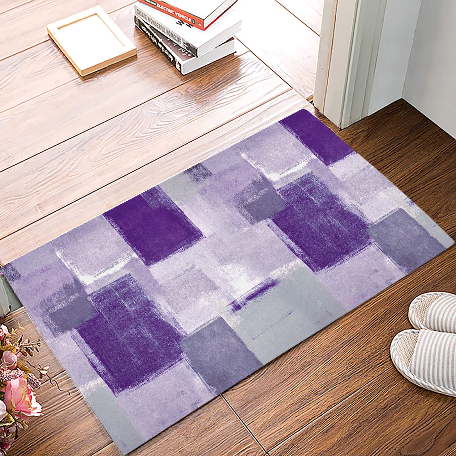 Elegant Gradient Purple Indoor Doormat Bath Rugs Non Slip, Washable Cover Floor Rug Absorbent Carpets Floor Mat Home Decor for Kitchen Bedroom Farmhouse Abstract Oil Paint Modern Art (16x24)