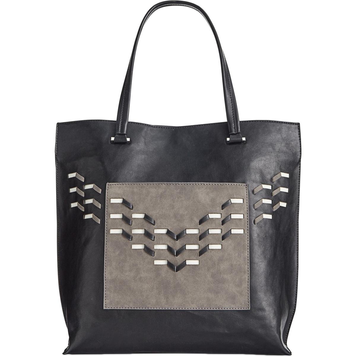 Danielle Nicole Womens Lonna Faux Leather Colorblock Tote Handbag Black Large