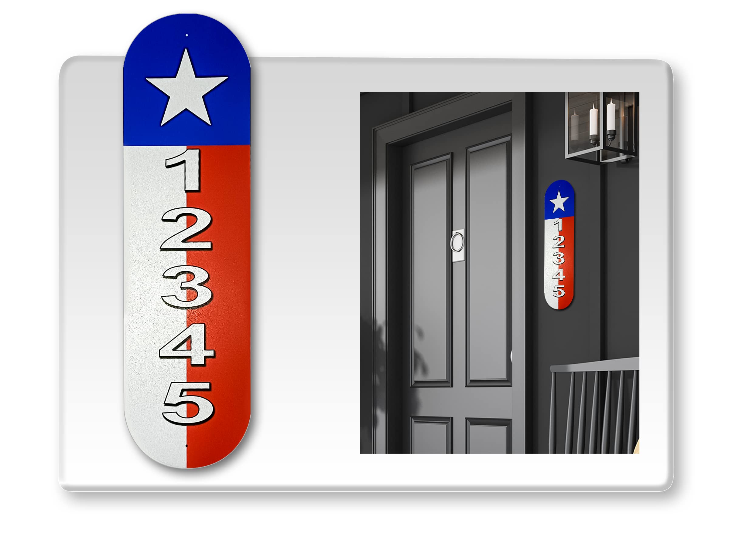 Curb-N-Sign Reflective Vertical Address Plaque, Custom Address Sign for Mailbox, 5x18 inch Sturdy, Durable, Rust Free, UV-proof & water-proof Address Numbers for House (Texas Flag)