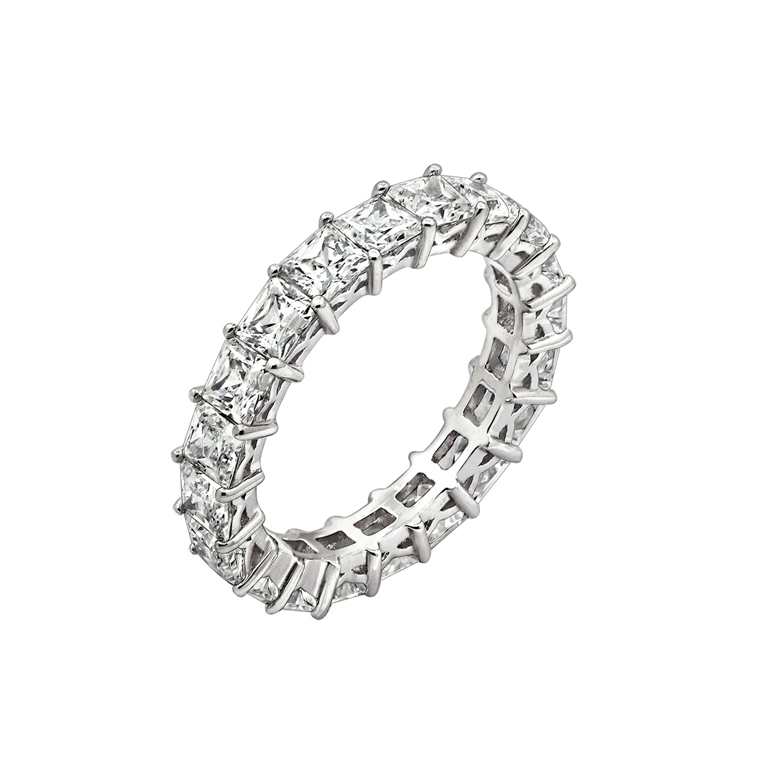 DIAMONBLISS Eternity Ring for Women 925 Sterling Silver Infinity Ring Band | 4.75 Carats Square Princess Cut Cubic Zirconia CZ Simulated Diamond, Size 6
