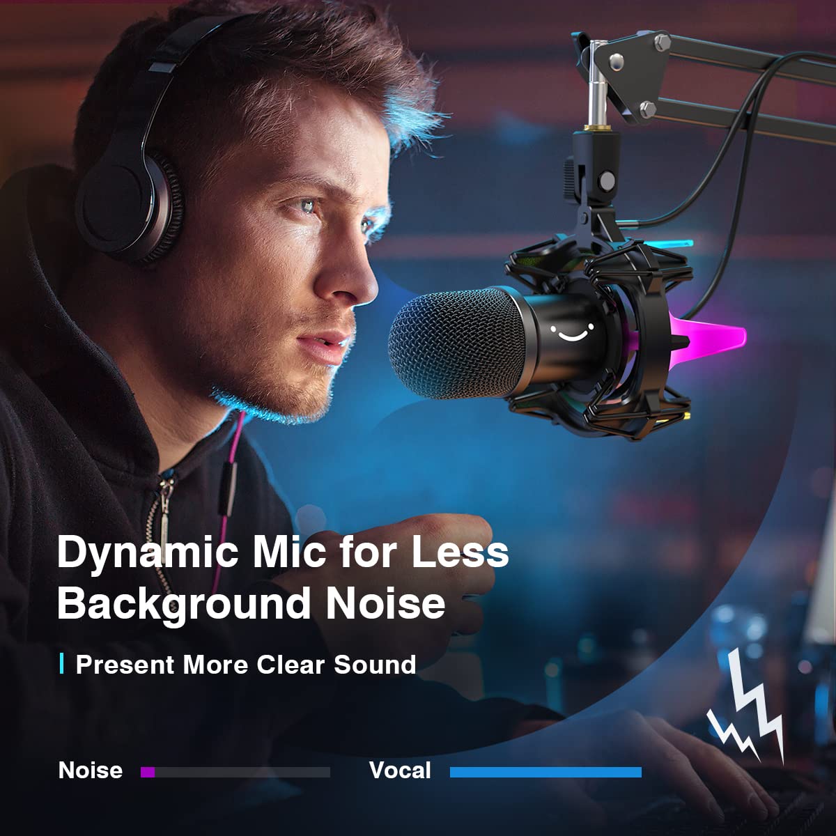 FIFINE USB Dynamic Microphone Kit-Streaming Microphone Set for PC with Boom Arm, Quick Mute, RGB Shock Mount, for Gaming Podcasting YouTube, Cardioid Mic, Plug and Play on Computer PS4 PS5-K651