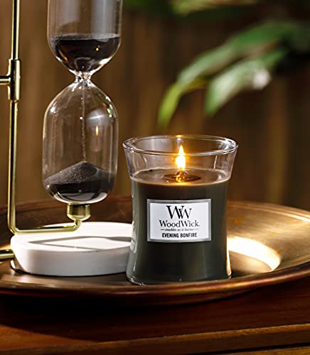 WoodWick Ellipse Scented Candle, Evening Bonfire, 16oz | Up to 50 Hours Burn Time, Gray & Evening Bonfire Medium Hourglass Candle, 9.7 oz.