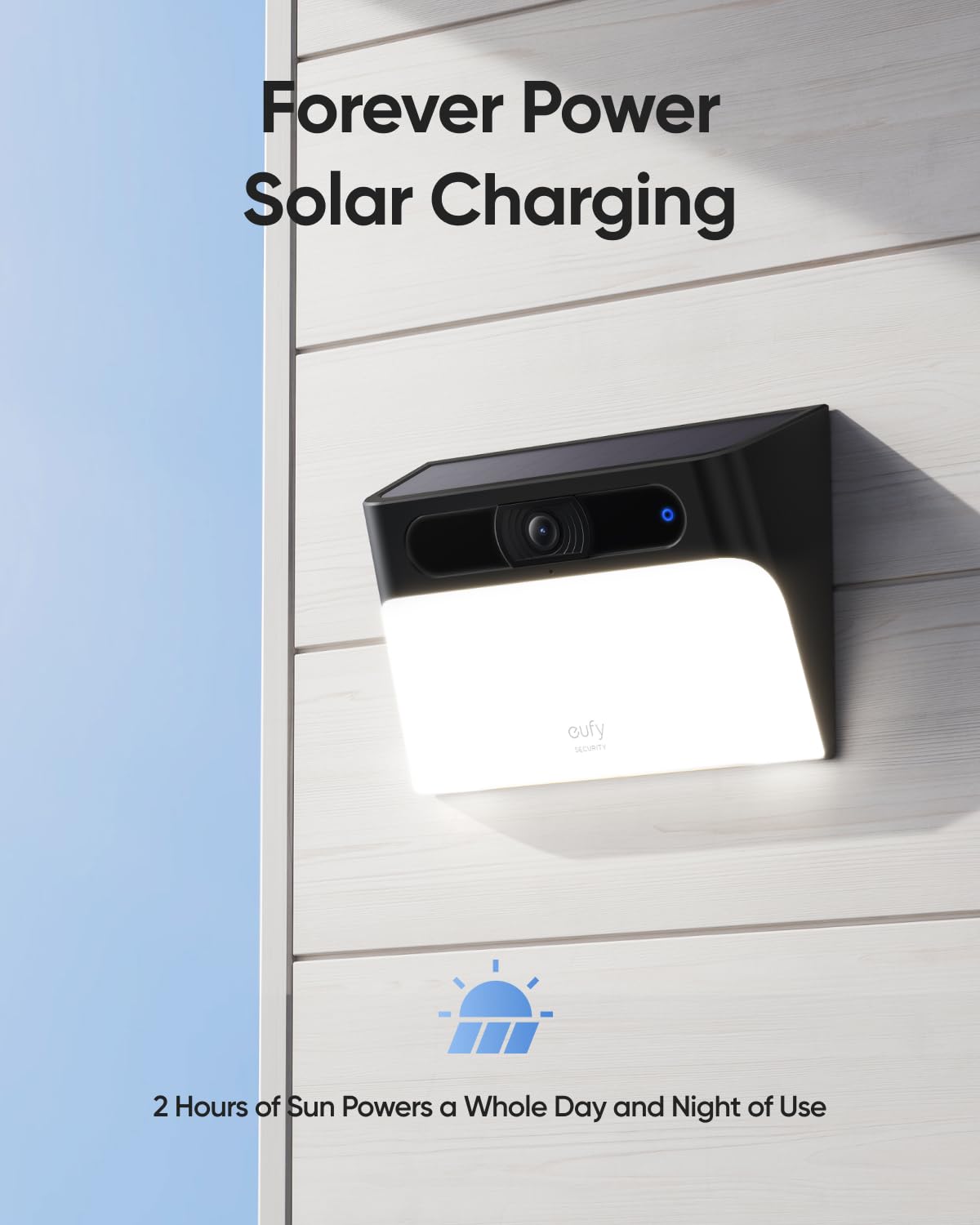 eufy Security Solar Wall Light Cam S120,Solar Security Camera,Wireless Outdoor Camera,2K Camera, Forever Power,Motion Activated Light,AI Detection,IP65 Waterproof,Spotlight,No Monthly Fee (Renewed）