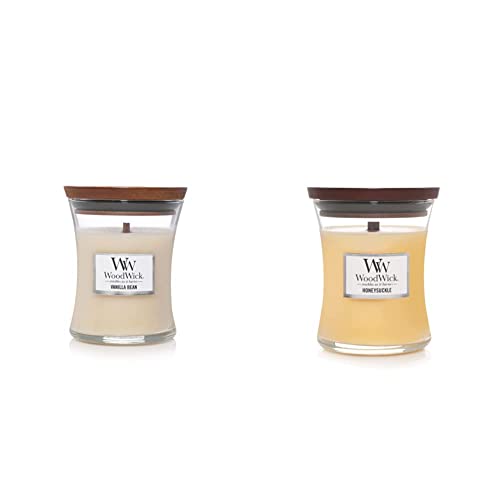 WoodWick Vanilla Bean Medium Hourglass Candle, 9.7 oz& Honeysuckle Medium Hourglass Candle, 9.7 oz.