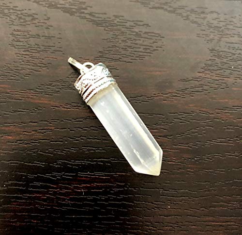 CRYSTALMIRACLE Exclusive Selenite Pointer Pendant 6 Faceted Reiki Energy Wellness Crystal Healing Metaphysical Powerful Men Women Gift Gemstone Accessory Strength