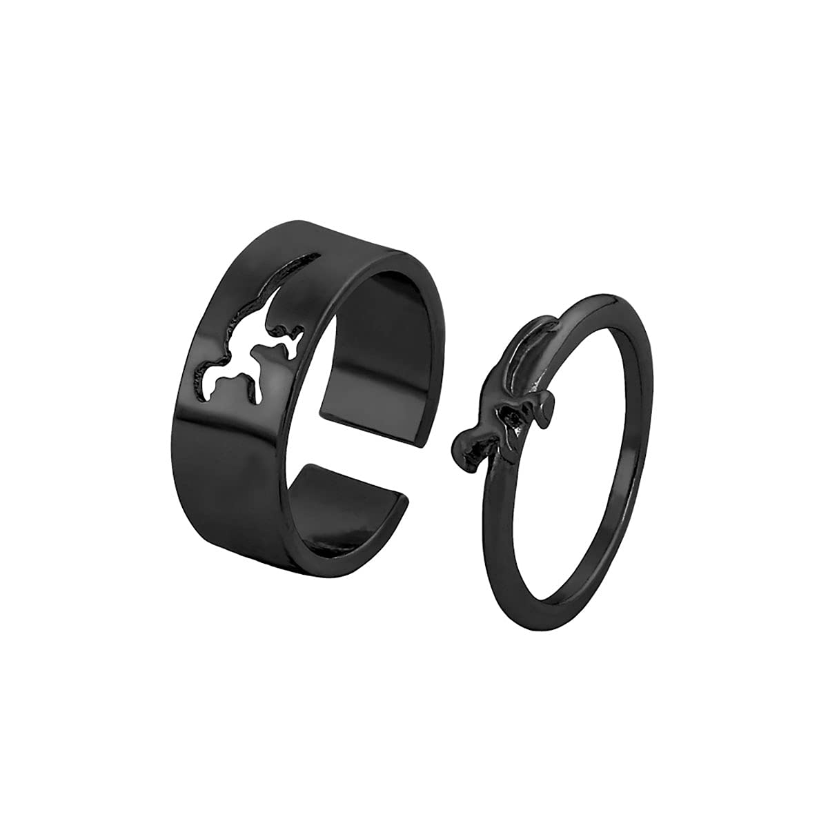 ERLOSYA 6 Pieces Matching Dinosaur Knuckle Rings Set for Couples Women, Adjustable Hollow Open Stackable Finger Band Promise Ring, for Party Daily Jewelry (6 Pcs)