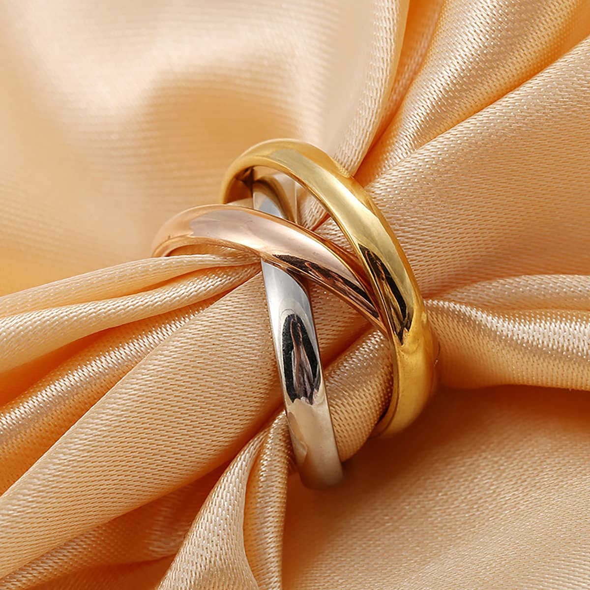ERLOSYA Triple Interlocking Band Rings for Women,Stainless Steel Spinner Rings for Men Relieving Stress Anxiety,Stacking Cross Rotate Rings Set Size 6-10 (9)