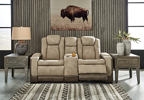Signature Design by Ashley Next-Gen DuraPella Power Reclining Sofa with Adjustable Headrest, Sand & Next-Gen DuraPella Power Reclining Loveseat with Console & Adjustable Headrest, Sand
