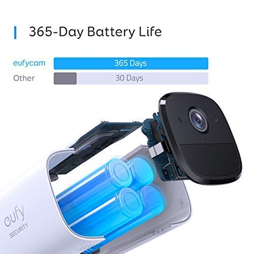 eufyCam 1080p Wireless Home Security Camera System with 365-Day Battery, Wireless 2-Camera Kit, Rechargeable, Night Vision, IP67 Weatherproof and 2 Additional Sensors (Renewed)