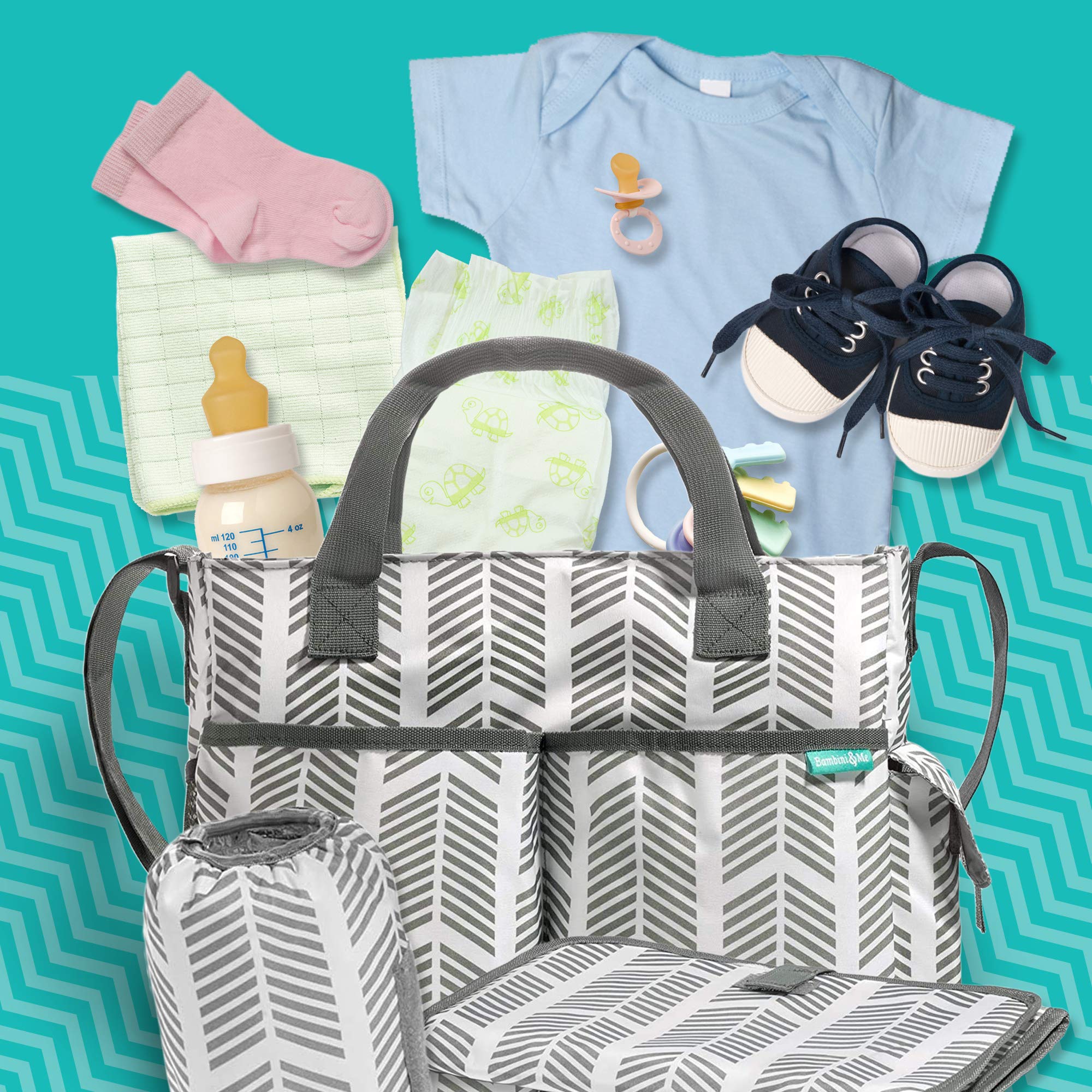 Diaper Bag/Breast Pump Tote Bag- Stylish Arrows, Functional Baby Stroller Organizer - Adjustable Stroller Strap - Eight Total Pockets - Easy to Clean - BONUS: Baby Changing Pad…